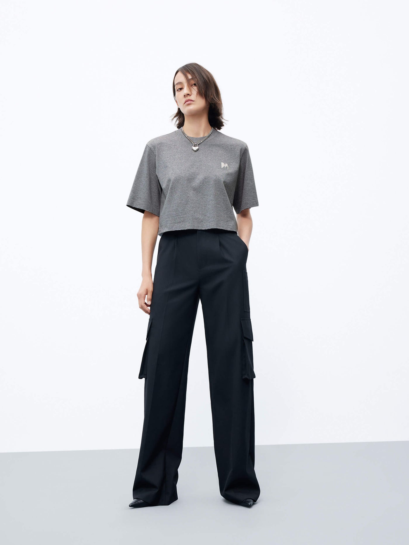 MO&Co. Women's Crew Neck Crop Boxy Cotton T-shirt in Print