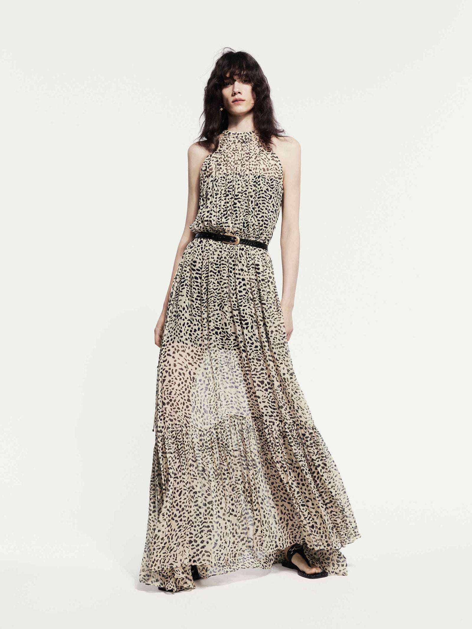MO&Co. Noir Leopard Print Silk Halter Maxi Dress - Cutout Back ...