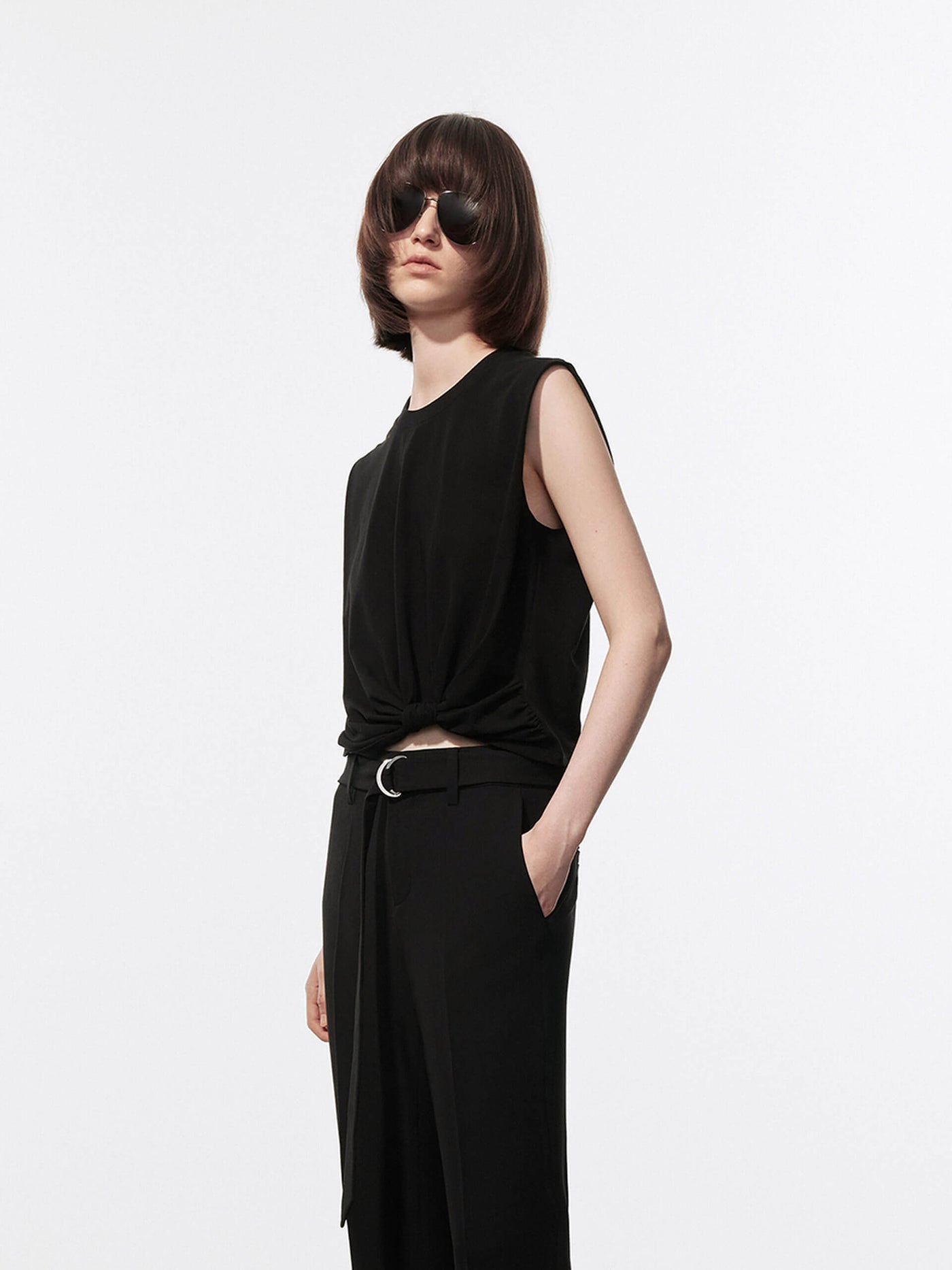 MO&Co. Women's Front Knot Sleeveless T-shirt