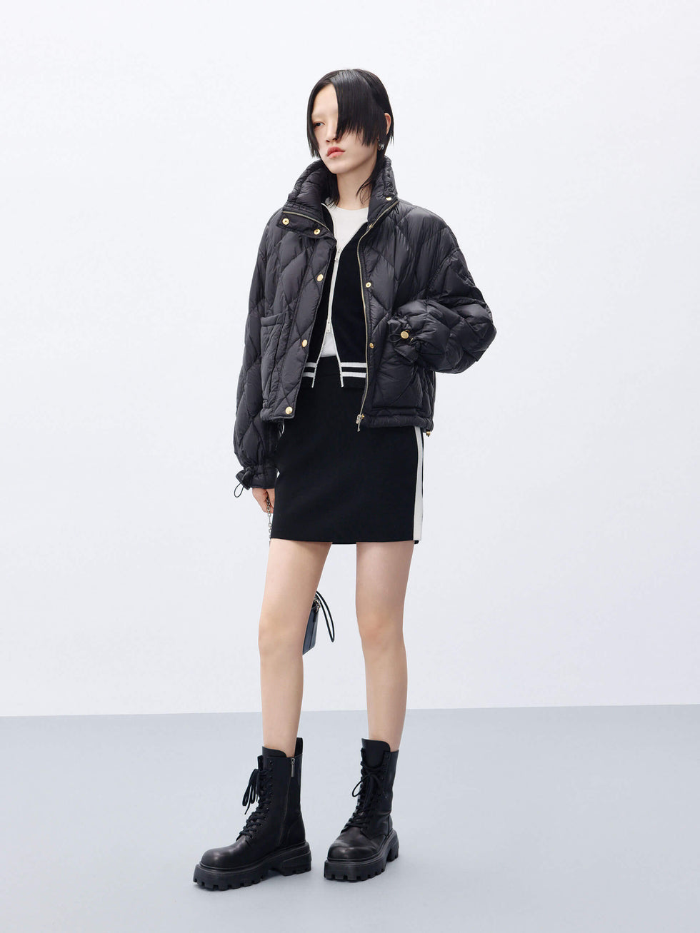 Mo Co Women S High Neck Quilted Cropped Down Jacket