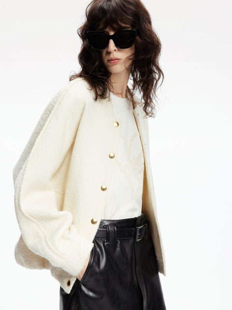 MO&Co. Women's Merino Wool Bomber Jacket