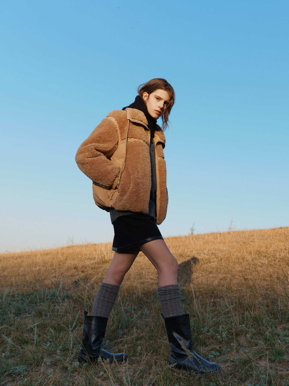 MO&Co. Women's Panelled Fuzzy Puffer Jacket