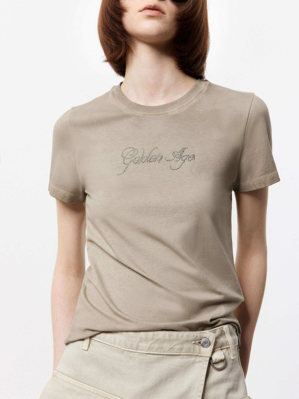 MO&Co. Women's Washed Detail Cotton T-shirt