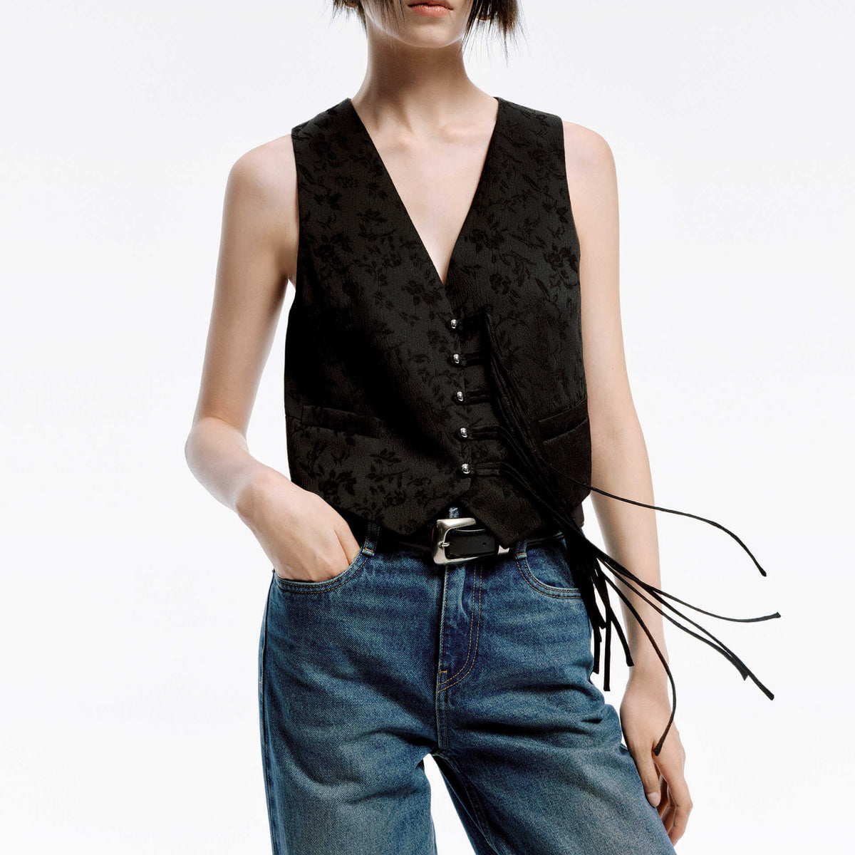 MO&Co. Women's Paneled Cropped Waistcoat