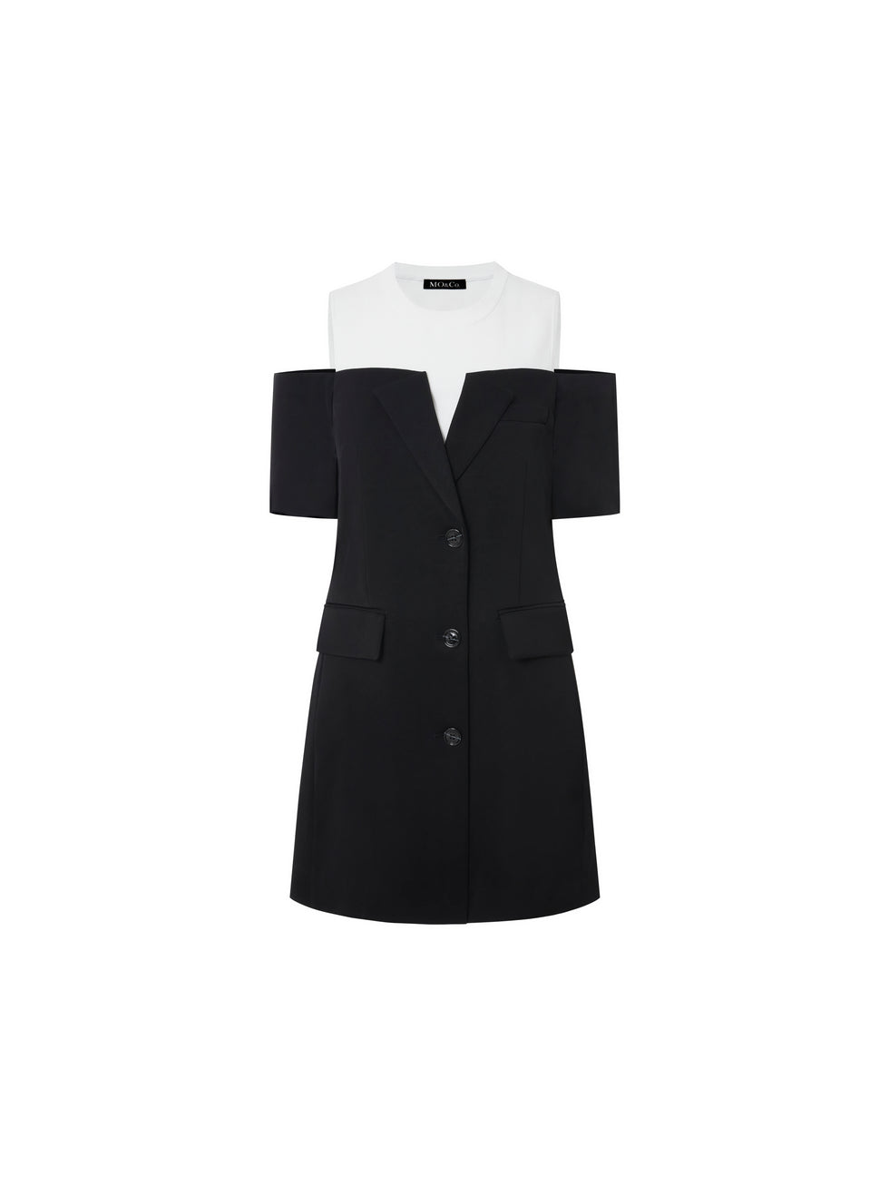 MO&Co.Women Open Shoulder Panel Dress Fitted Chic V Neck Black Causal ...