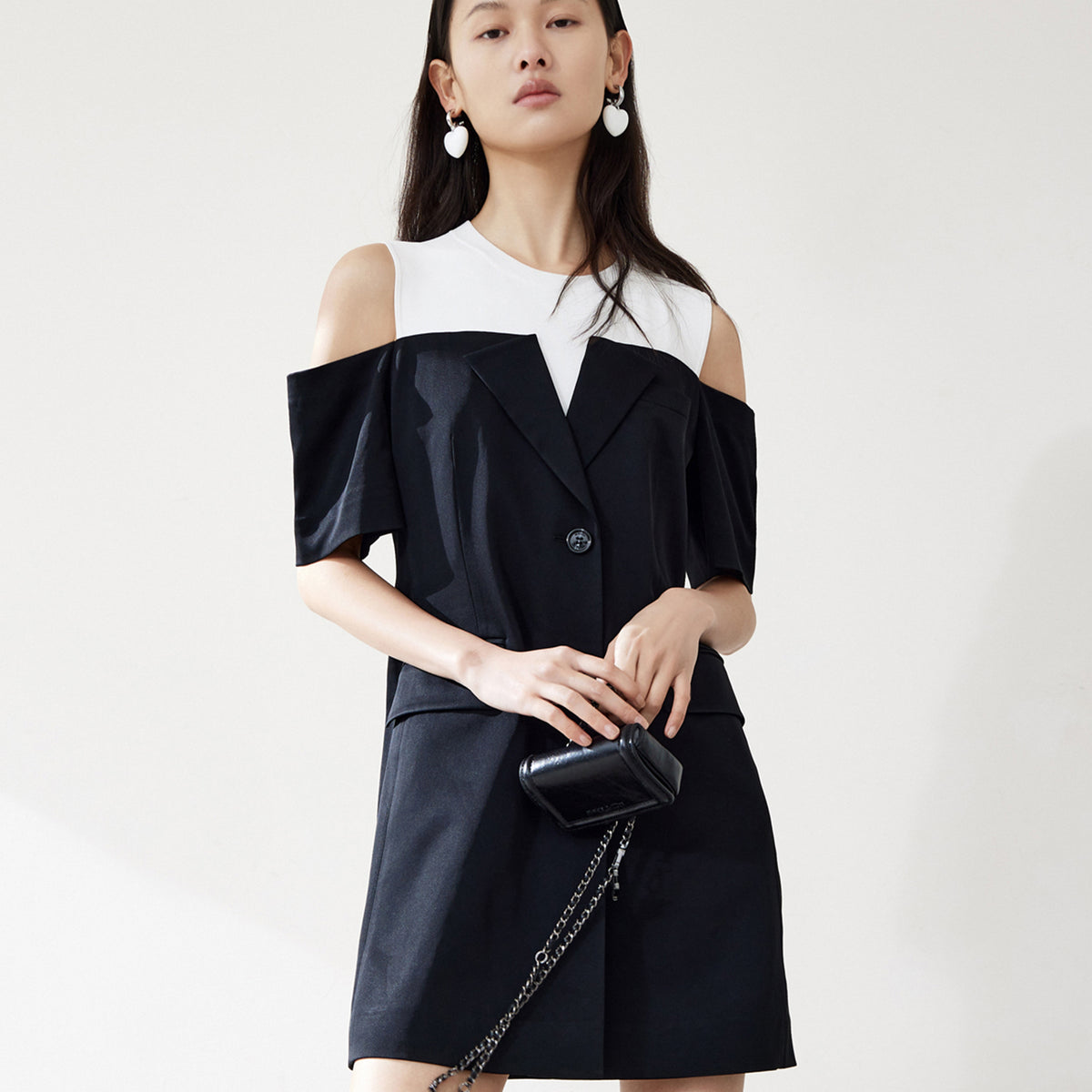 MO&Co.Women Open Shoulder Panel Dress Fitted Chic V Neck Black Causal ...