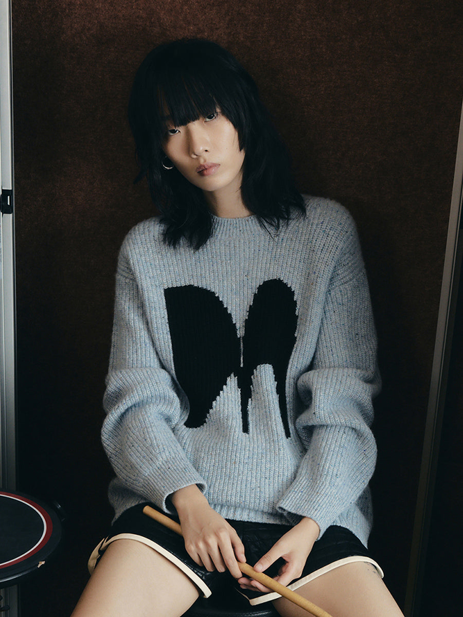 MO&Co.Women Wool Blend Logo Crewneck Sweater