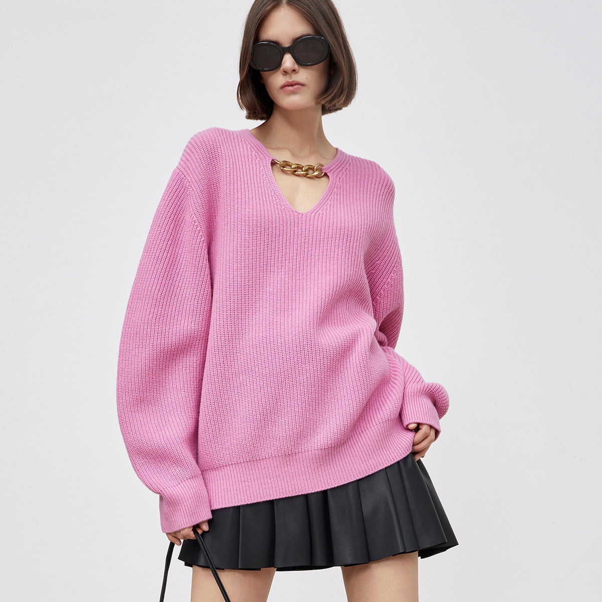 MO&Co. Women's Oversize Chain Knitted Wool Sweater