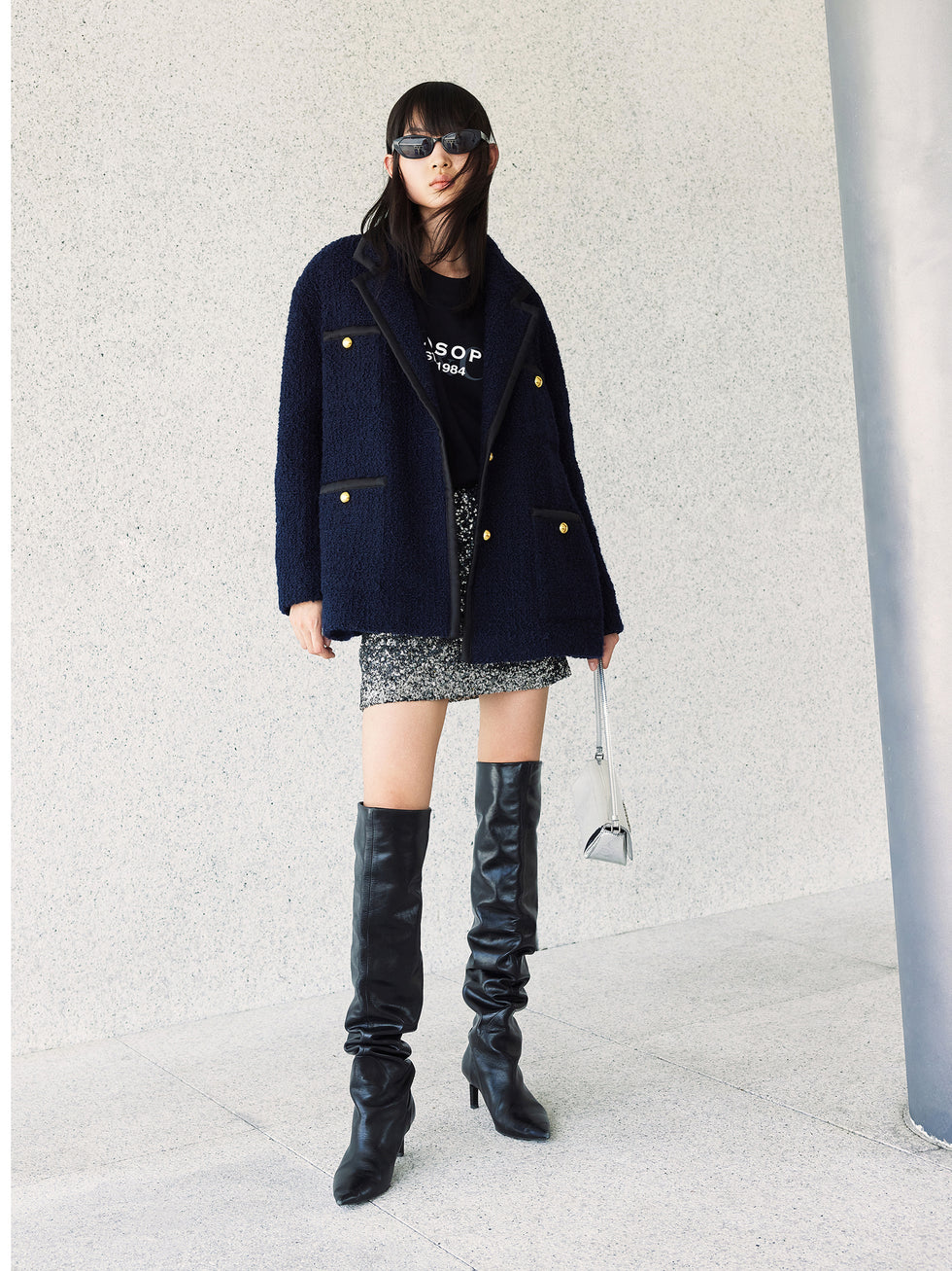 MO&Co. Women's Wool Blend Contrast Textured Coat