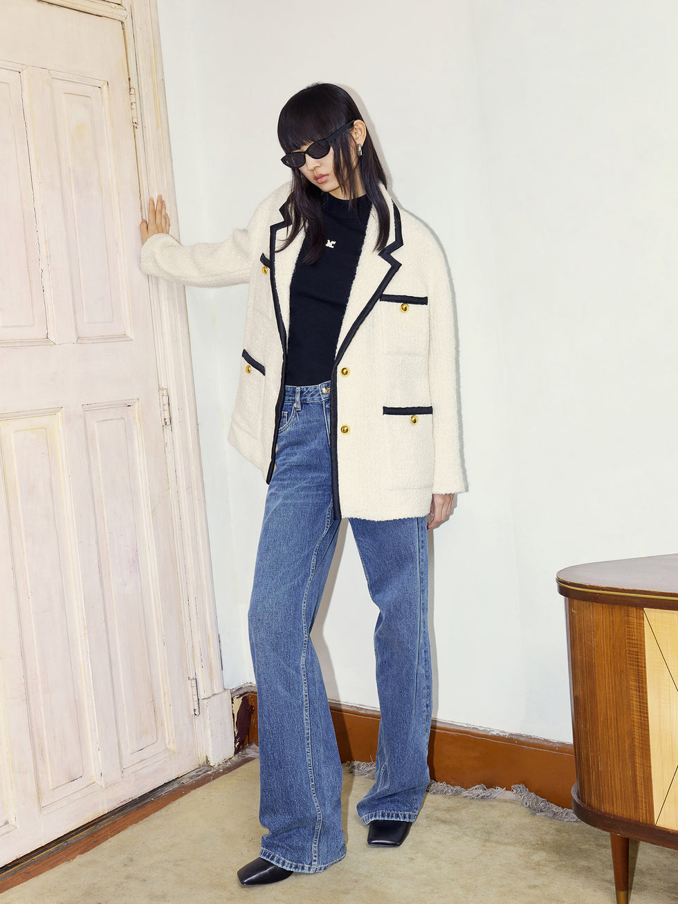 MO&Co. Women's Wool Blend Contrast Textured Coat