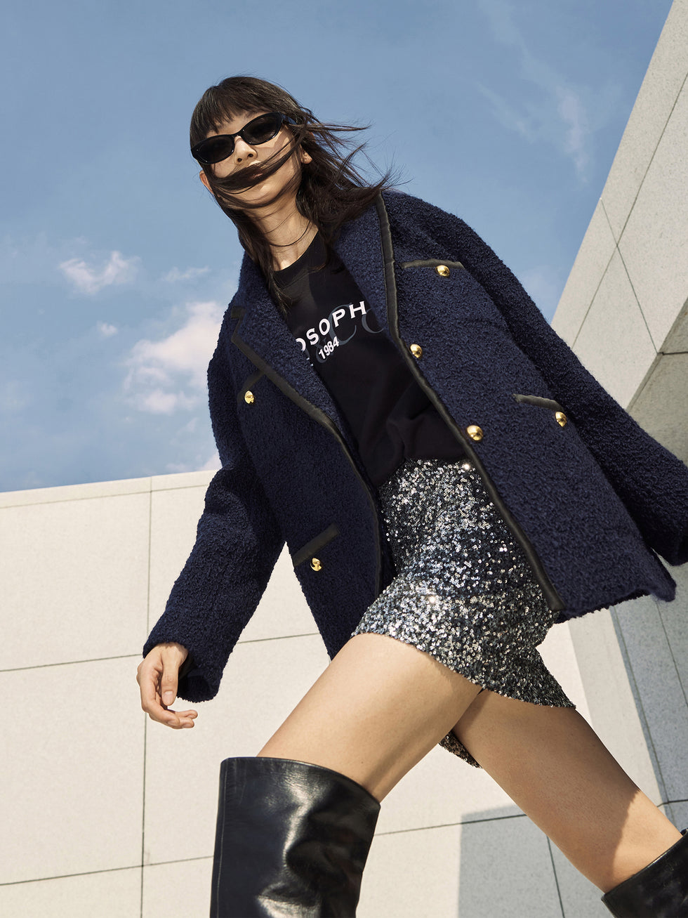 MO&Co. Women's Wool Blend Contrast Textured Coat