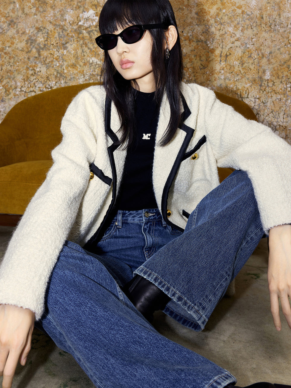 MO&Co. Women's Wool Blend Contrast Textured Coat