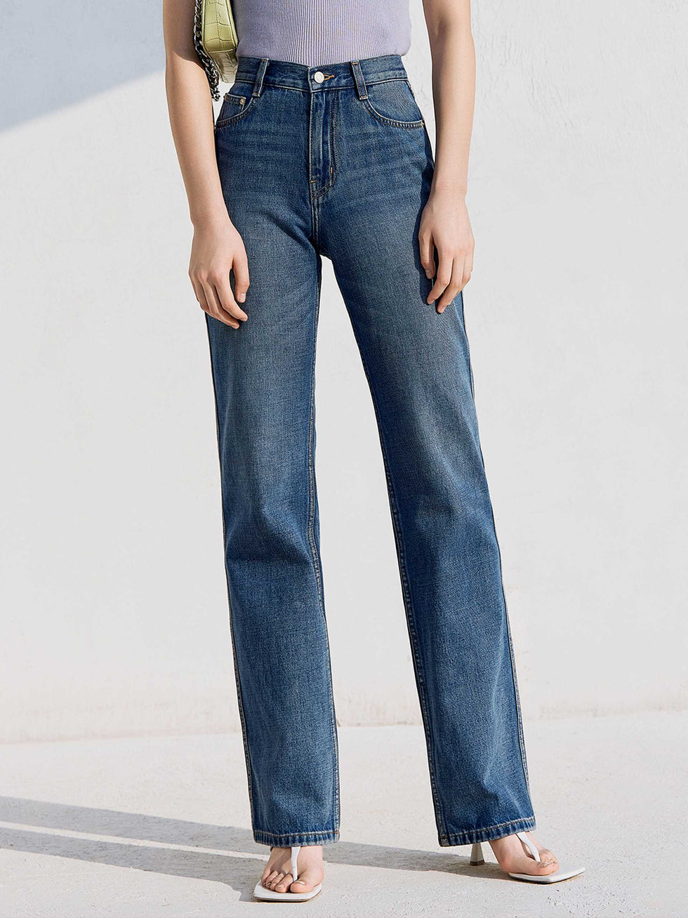MO&Co. Women's High Rise Straight Leg Jeans Loose Cowboys Blue Jeans ...